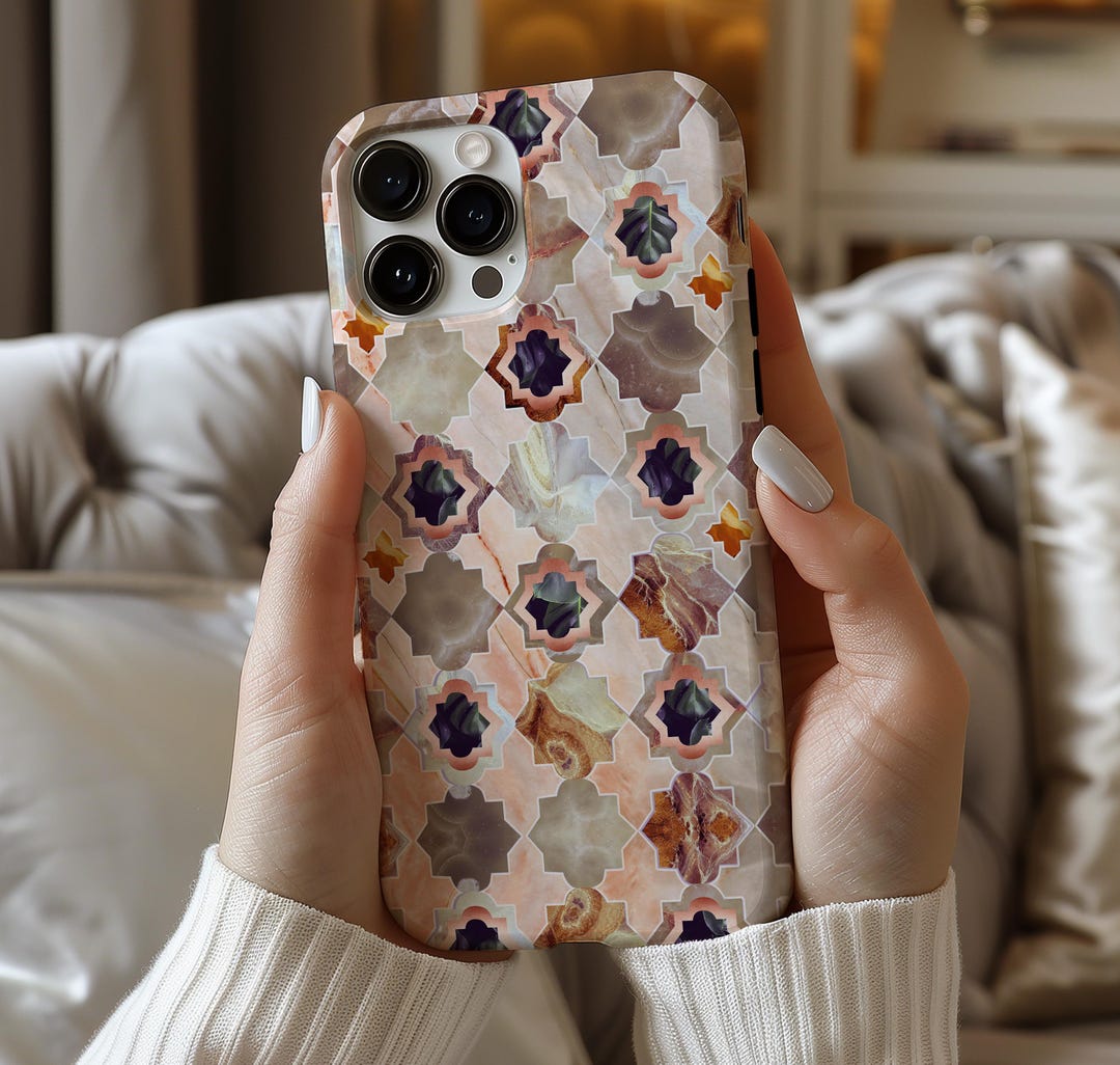 Art Deco Blush Marble Phone Case for iPhone 16 15 14 13 12 11 Samsung ...