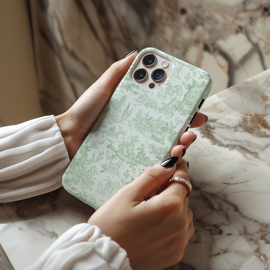 Green Toile Phone Case for iPhone 16e 16 15 14 13 12 11 Samsung Galaxy ...