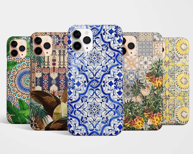 Vintage Floral Tile Phone Case, Retro Flower Mosaic Patchwork Cover for ...