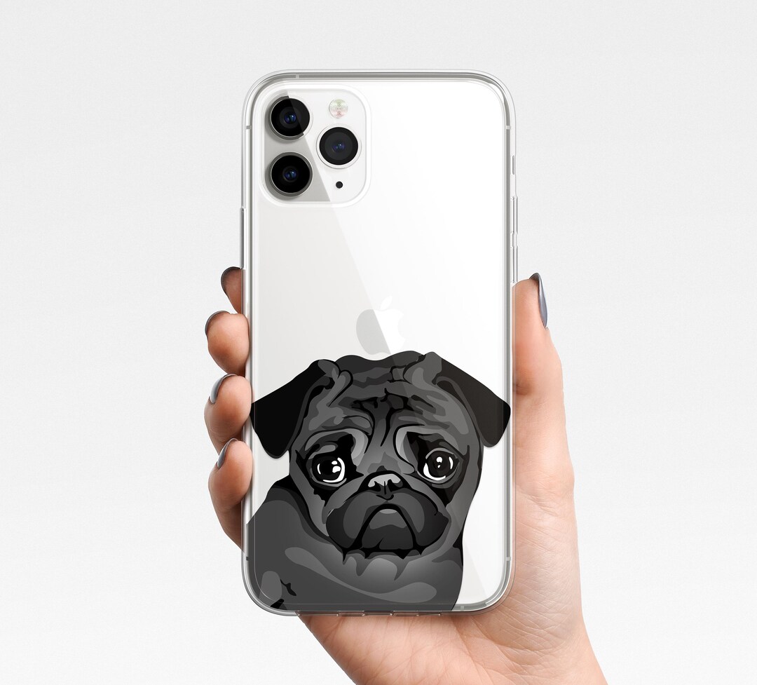 Black Pug Dog Clear Phone Case for iPhone 16e 16 15 14 13 12 Samsung ...