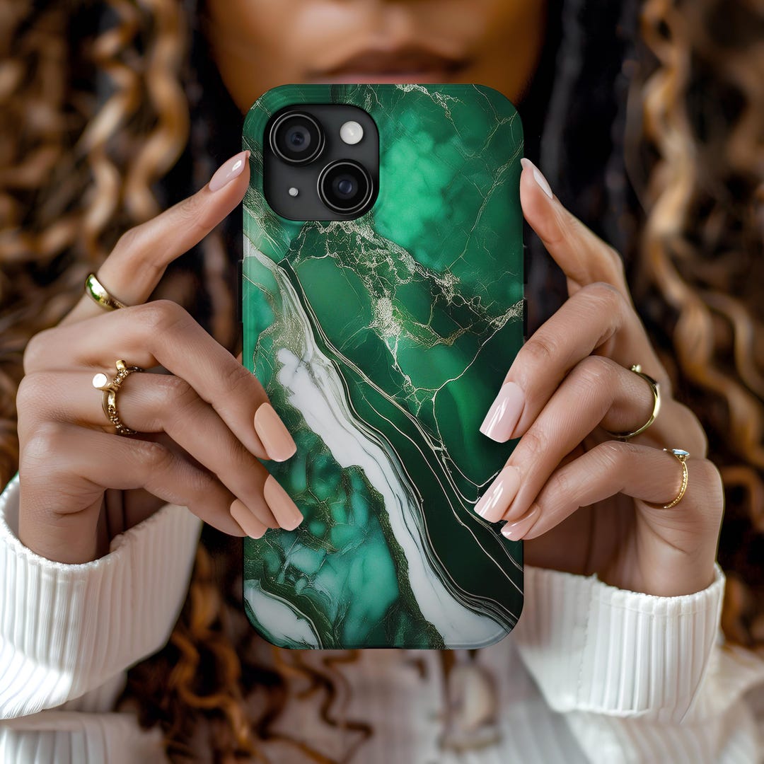 Green Marble Phone Case iPhone 17 16e 16 15 14 13 12 11 Magsafe Samsung ...