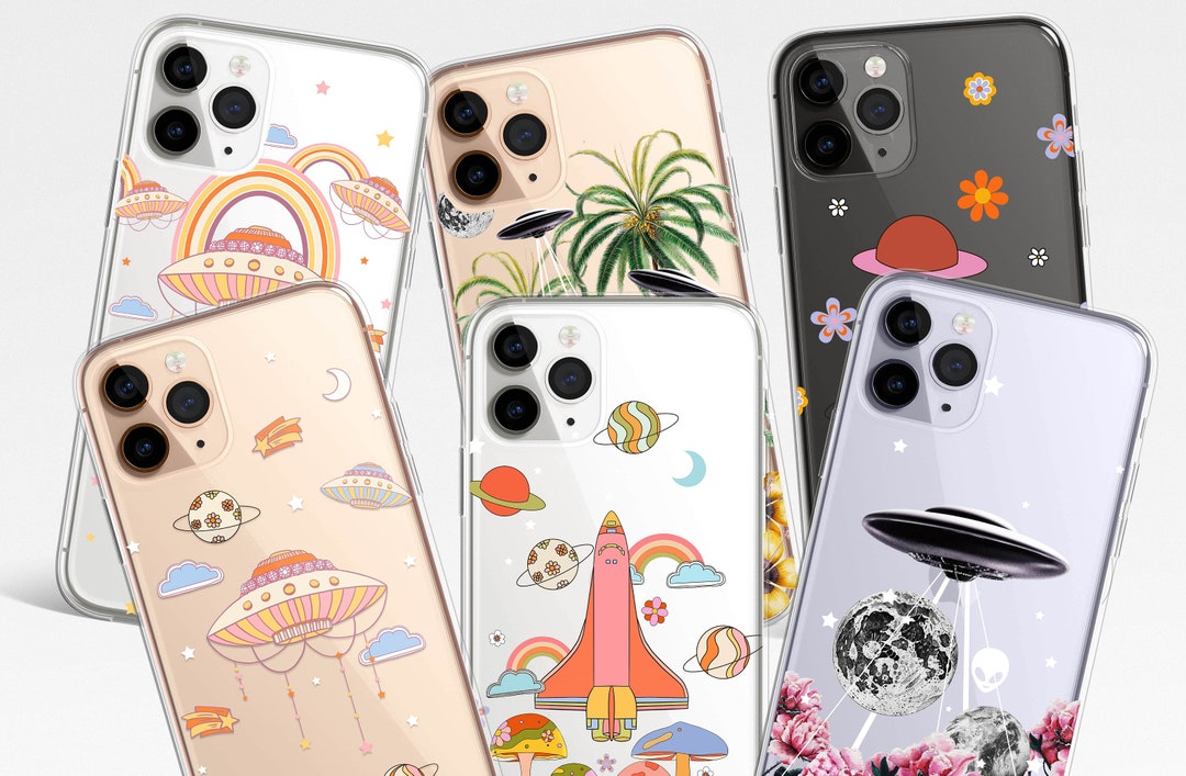 UFO Planets Clear Phone Case for iPhone 16 15 14 13 12 11 Samsung ...