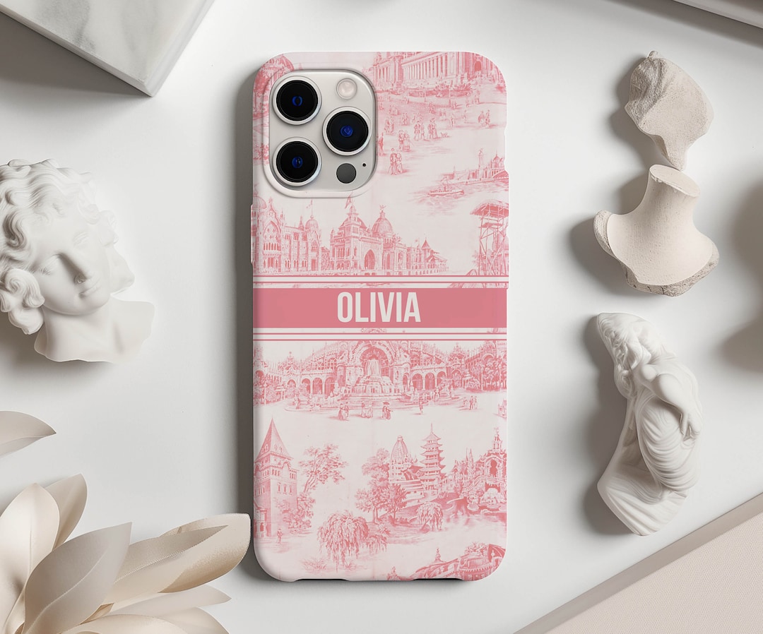 Custom Name Pink Toile Phone Case iPhone 17e 17 16e 16 15 14 13 12 11 ...