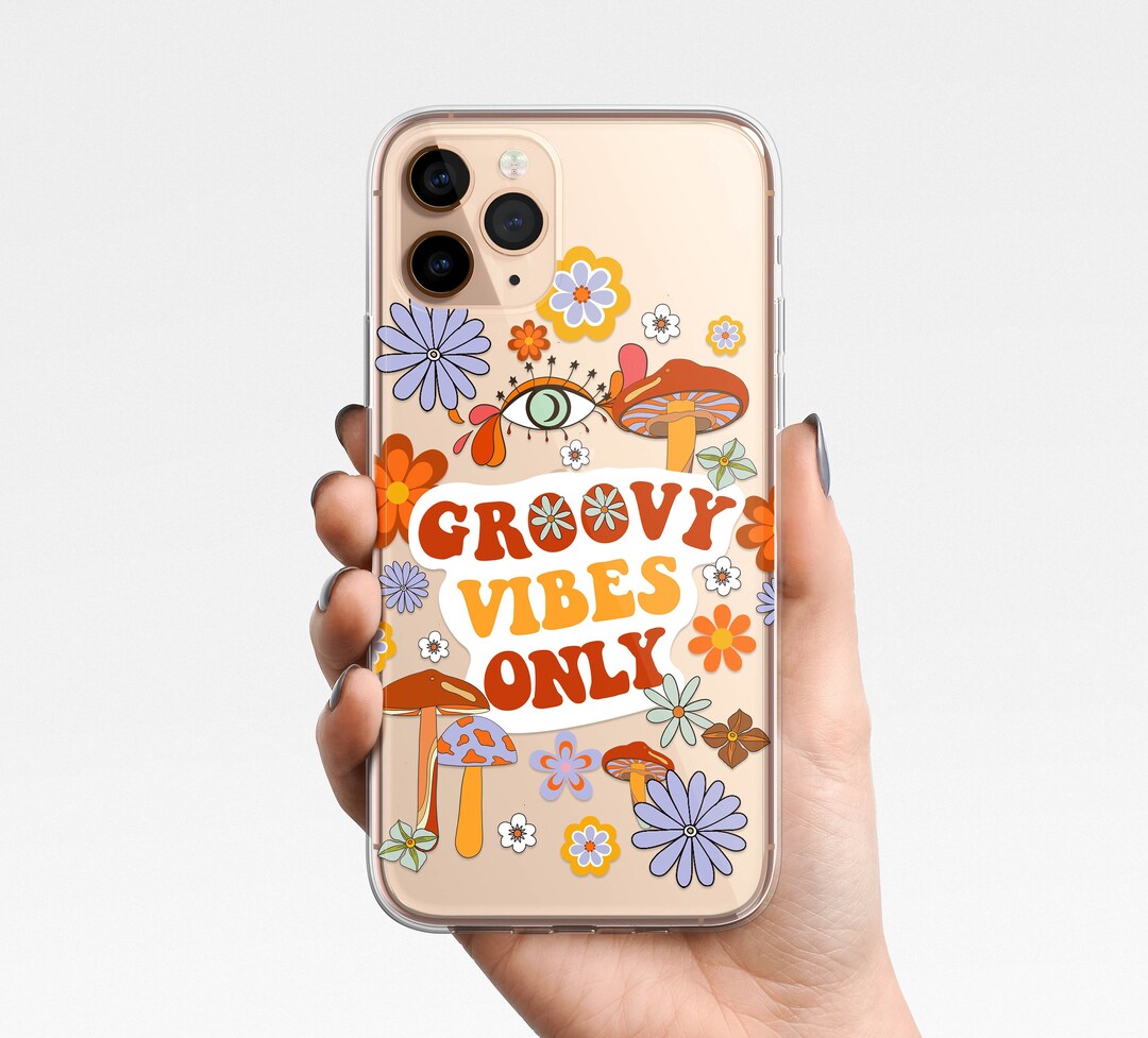 Groovy Vibes Hippie Floral Clear Phone Case iPhone 17 16e 16 15 14 13 ...