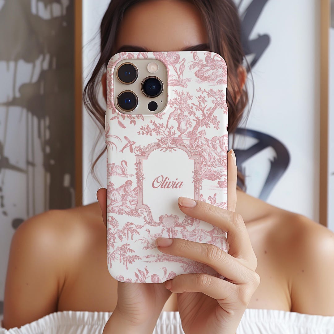 Custom Name Pink Toile Phone Case for iPhone 17e 17 16e 16 15 14 13 12 ...