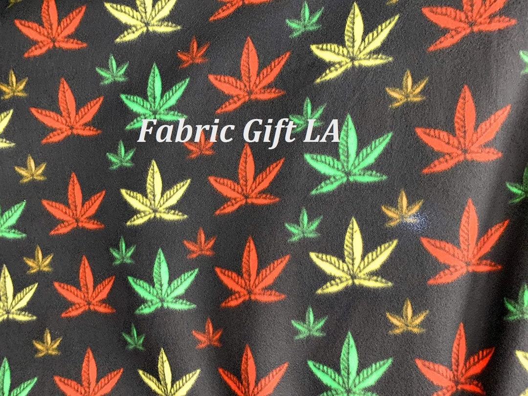 Marijuana Leaf Colorful on Black Background / Anti Pill Fleece Print ...