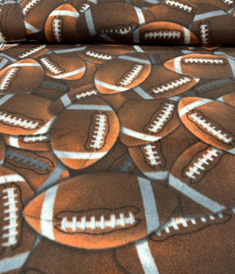 Football Print Fleece Fabric by the Yard – Brown Sports Themed Anti ...