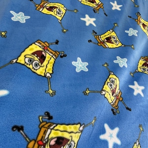 Spongebob Fleece Fabric by Yard, Blue Cartoon Fabric, Kids Blanket ...