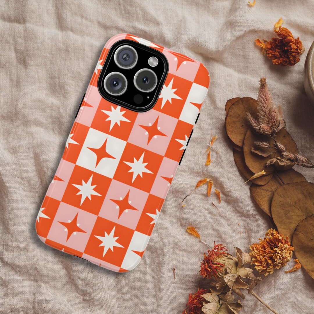 Retro Red and Pink Starburst Groovy Phone Case for iPhone 16 15 14 13 ...
