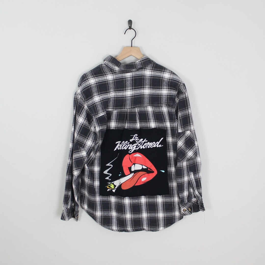 Vintage Upcycled Flannel Shirt, the Rolling Stoned, Size Large, Band ...