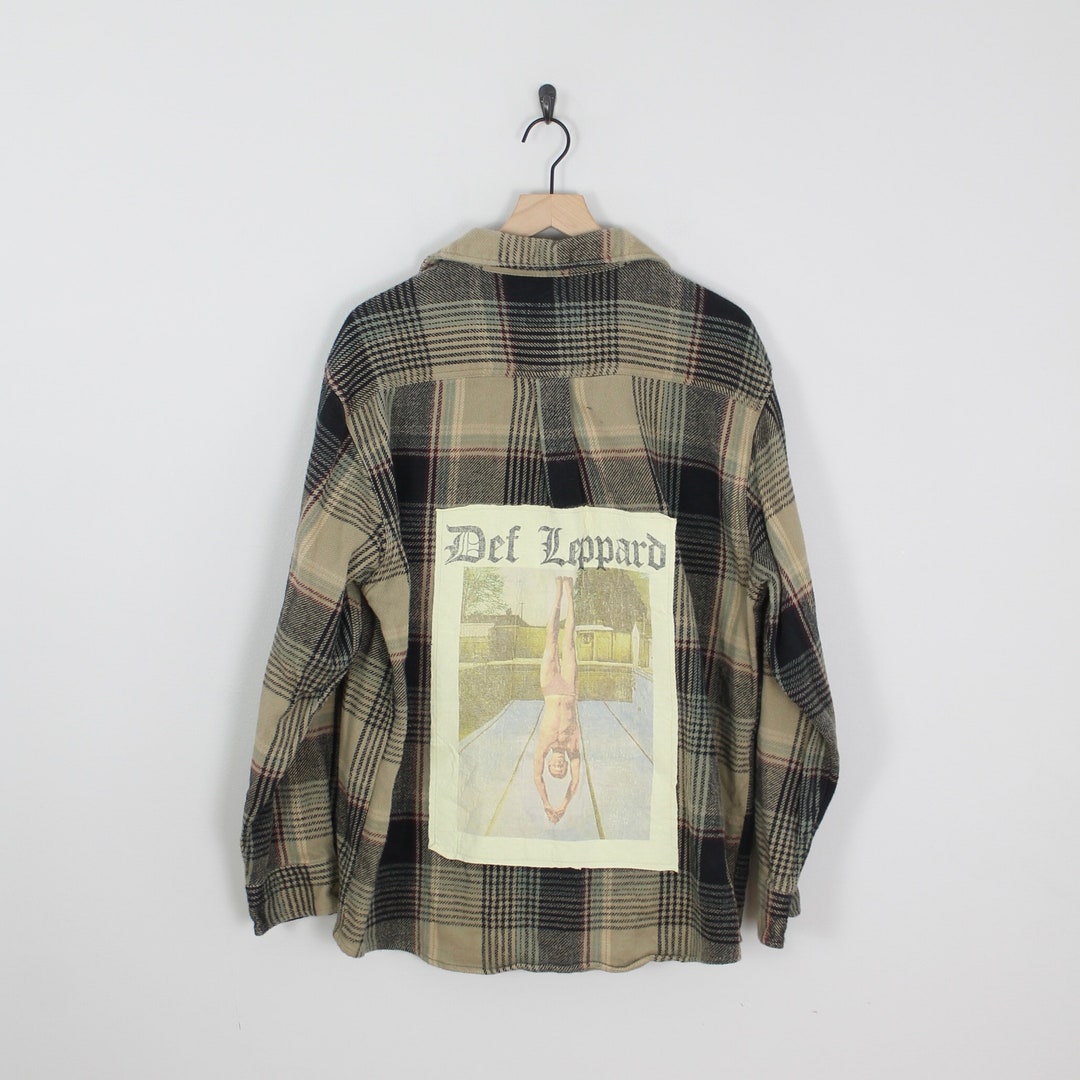 Vintage Upcycled Flannel Shirt, Def Leppard, Size Large, Band Tee ...