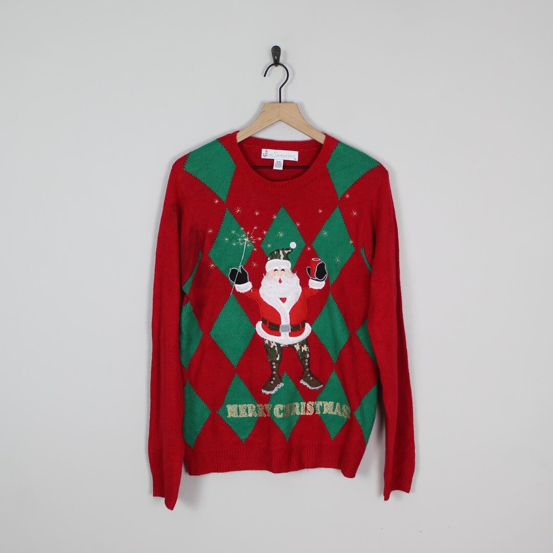 Embroidered Army Santa Ugly Christmas Sweater Tag Size - Etsy