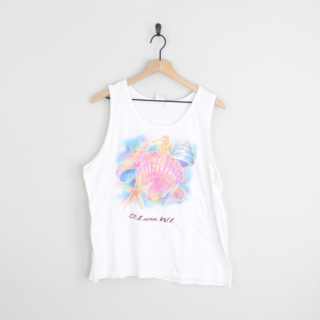 Vintage St. Lucia Florida, Sail Shells Tank Top, Size XL, Sea Horse ...