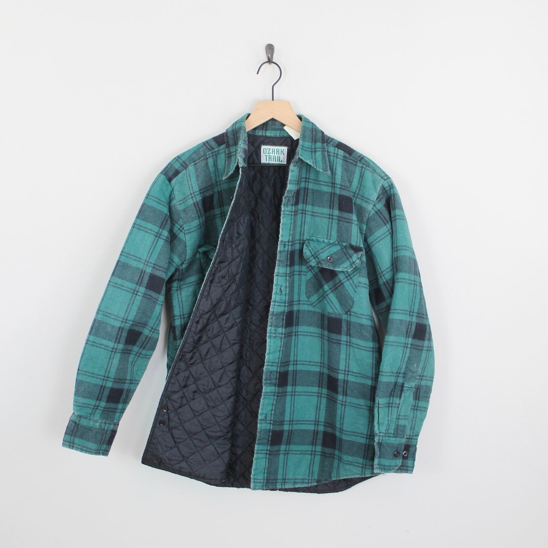 Vintage 80's Blue and Black Plaid, Ozark Trail, Quilt Lined Shirt ...