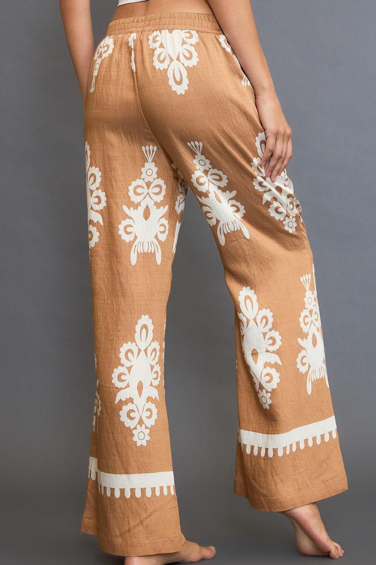 Tan Border Print Wide Leg Pants With Boho Embroidery - Etsy