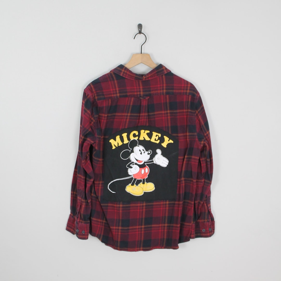 Vintage Upcycled Flannel Shirt, Mickey Mouse, Size Large, Disney Parks ...