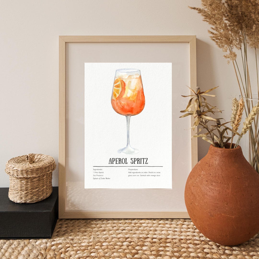 Aperol Spritz Poster, Aperol Recipe, Prosecco, Cocktail Print, Bar ...