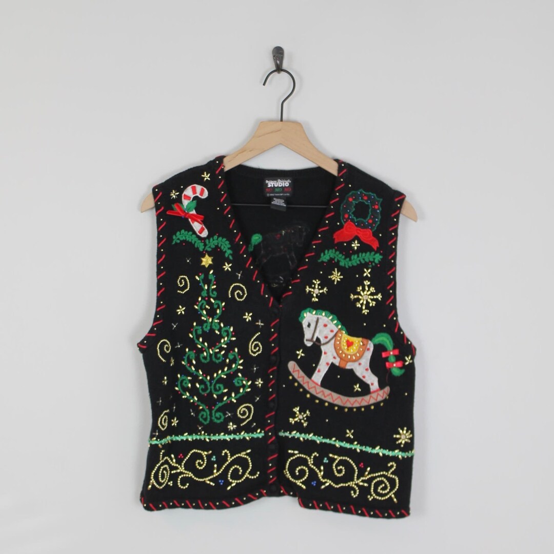 Vintage Beaded Christmas Tree and Rocking Horse Ugly - Etsy