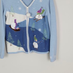 Vintage Sledding Snowmen Ugly Blue Christmas Cardigan Sweater - Etsy