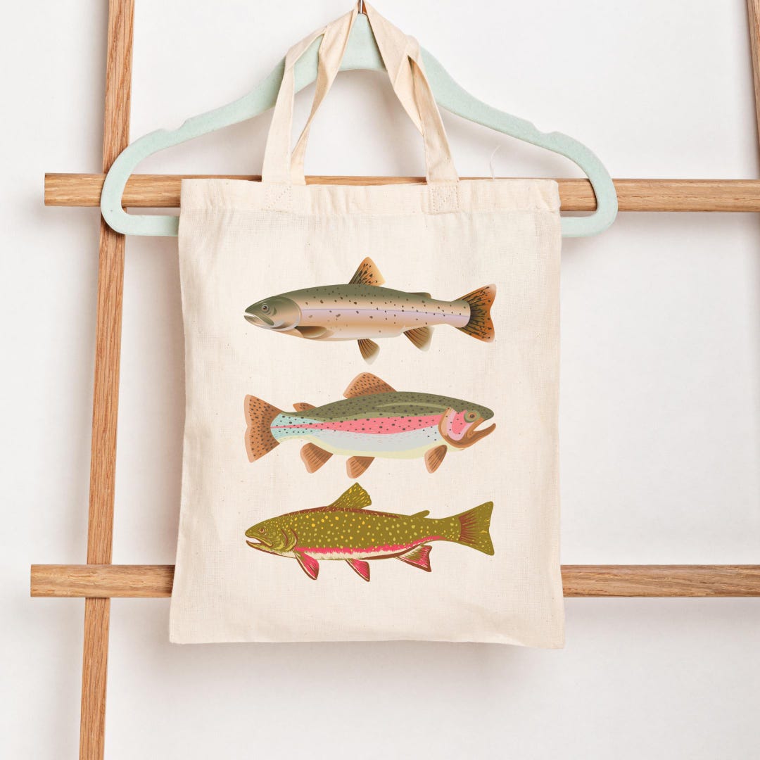 Trout Fishing Canvas Tote Bag: Reusable Fisherman Grocery Bag - Etsy