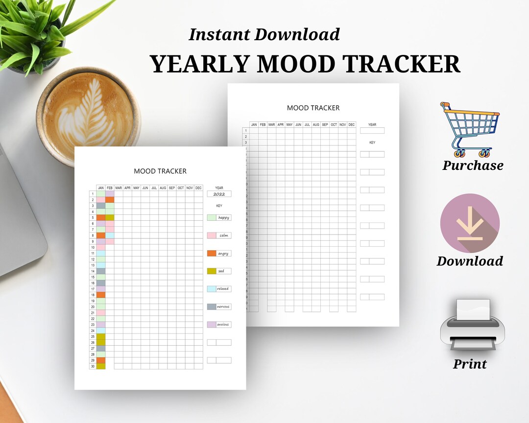 2025 Monthly Mood Tracker, Printable Mood Planner, A4 A5, US Letter ...