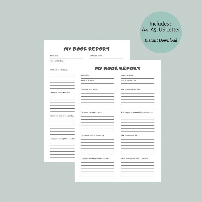 Printable Book Report, Book Report Worksheet Printable, Reading Tracker ...