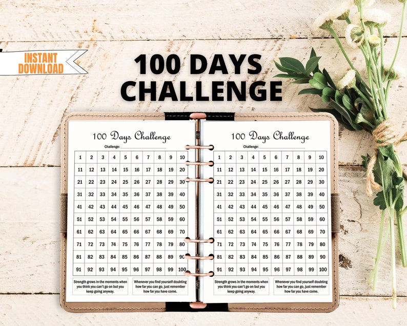 100 Days Challenge Tracker 100 Day Project worksheet | Etsy