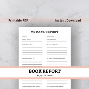 Printable Book Report Book Report Worksheet Printable | Etsy