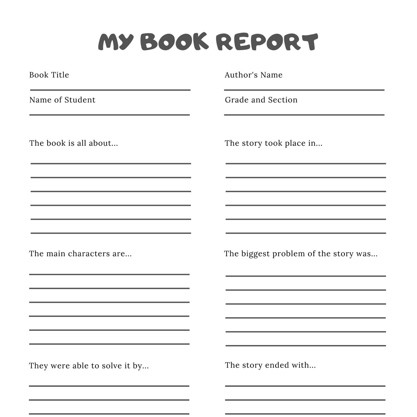Printable Book Report Book Report Worksheet Printable | Etsy
