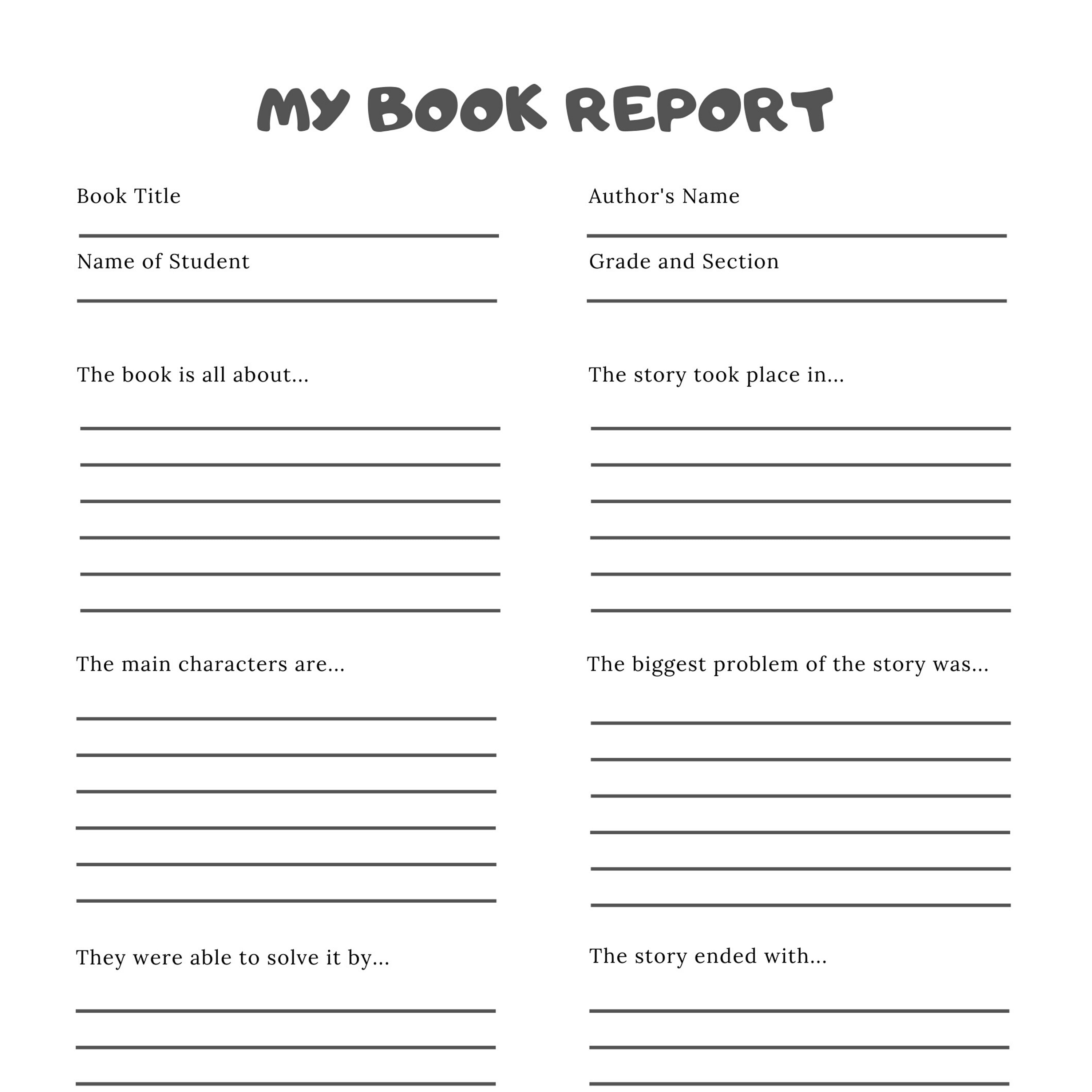 Printable Book Report, Book Report Worksheet Printable, Reading Tracker ...