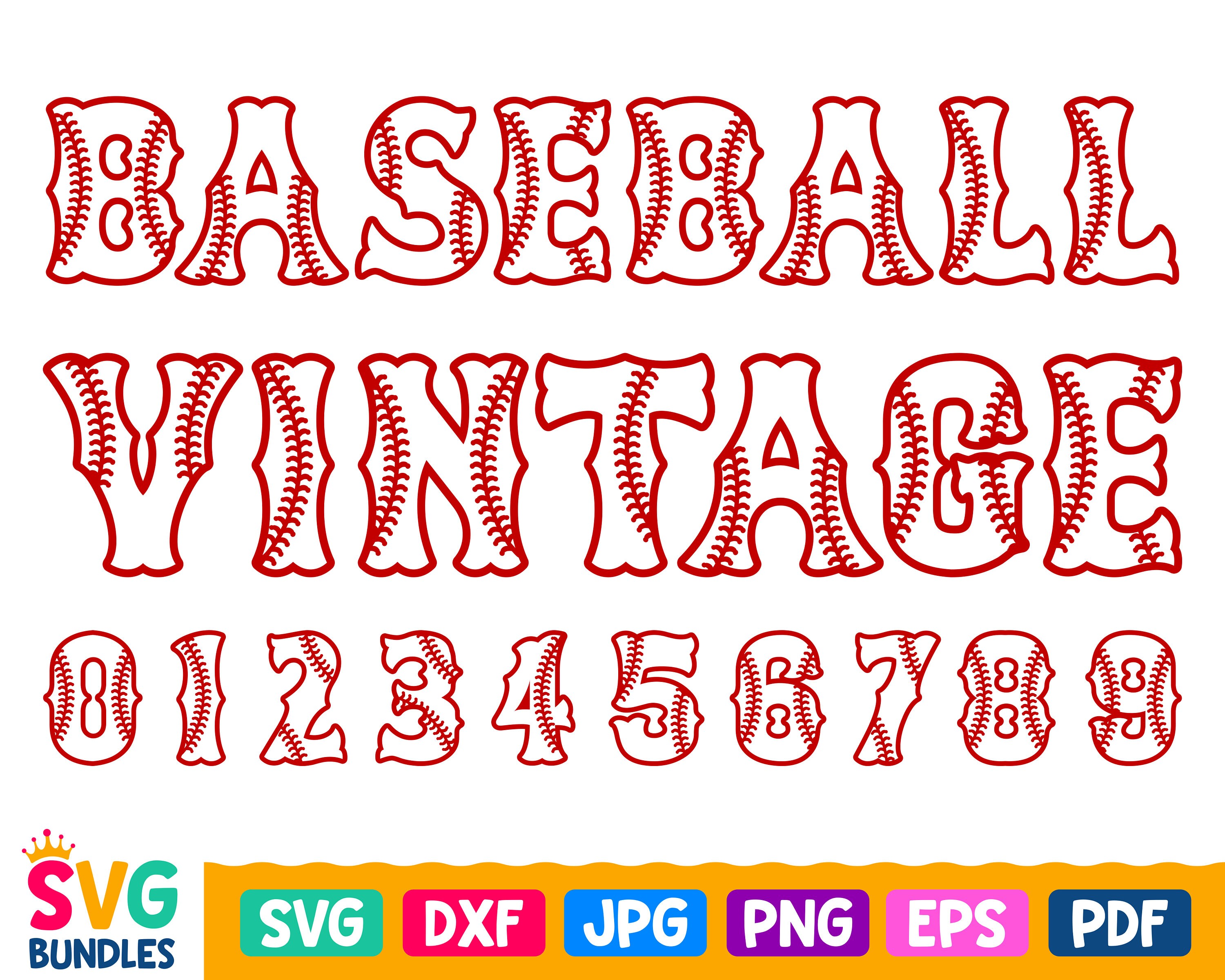 Baseball Font SVG Dxf Png Jpeg Eps Pdf Files Stitched A-Z | Etsy