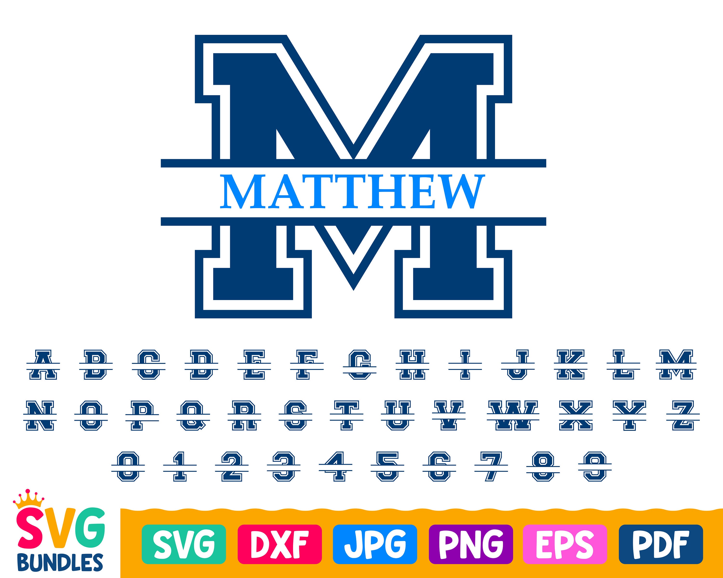 Outlined Block Letters Svg Sport Font Svg Split Letters Svg | Etsy