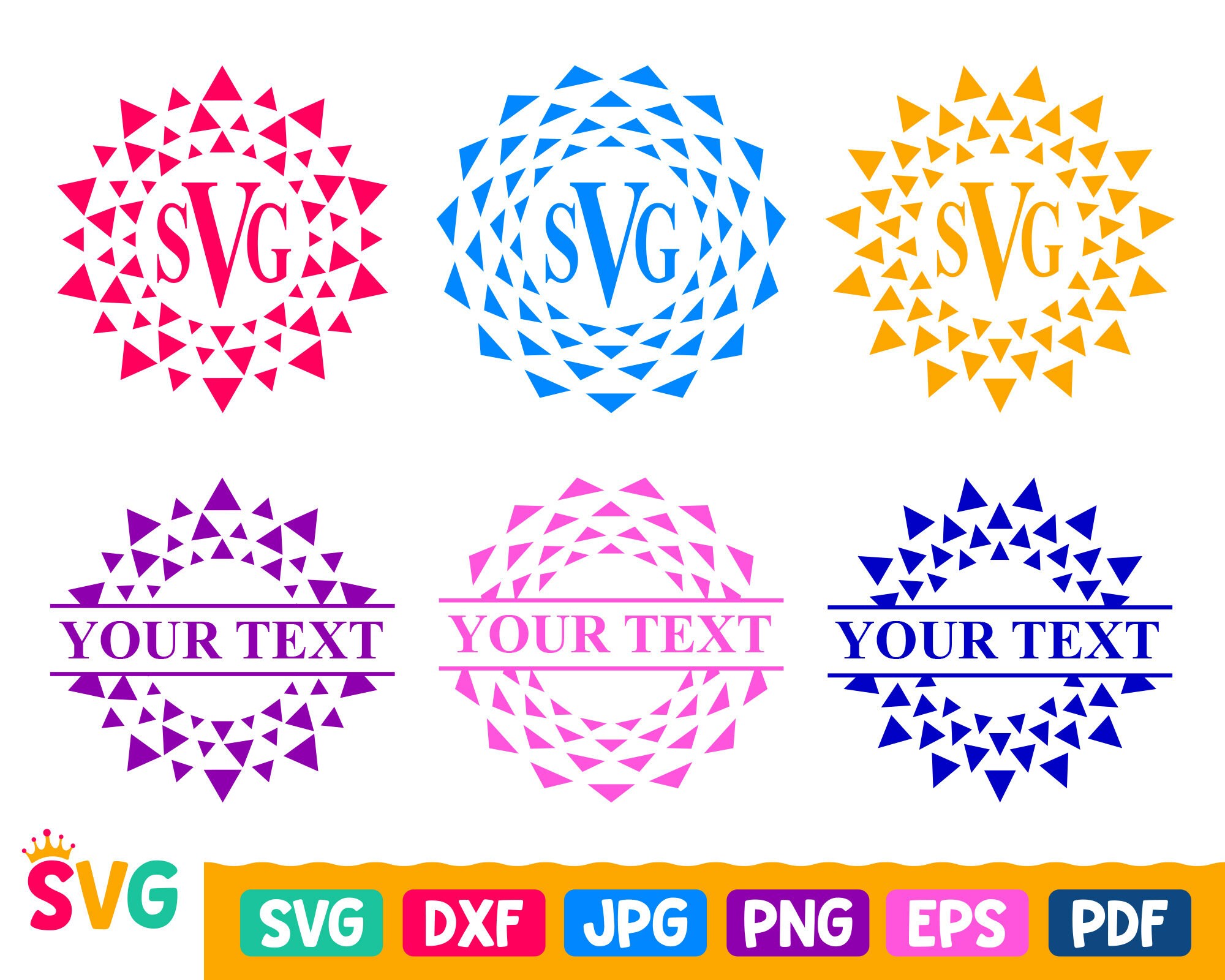 Geometric Monogram Frame Svg Triangle Circular Name Border | Etsy