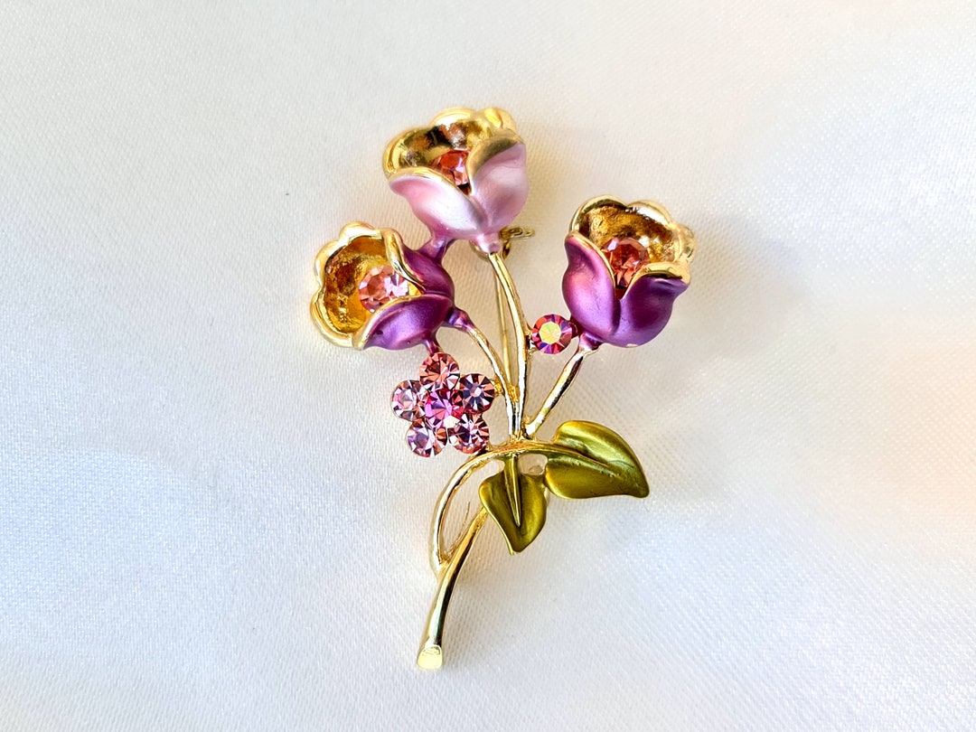Pink Sapphire in Roses Brooch Sapphire Roses Brooch Vintage Crystal ...