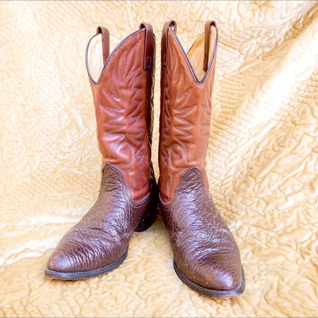 Vintage Pointed Toe Brown Leather Western Cowboy Boots - Size 9.5 Men ...