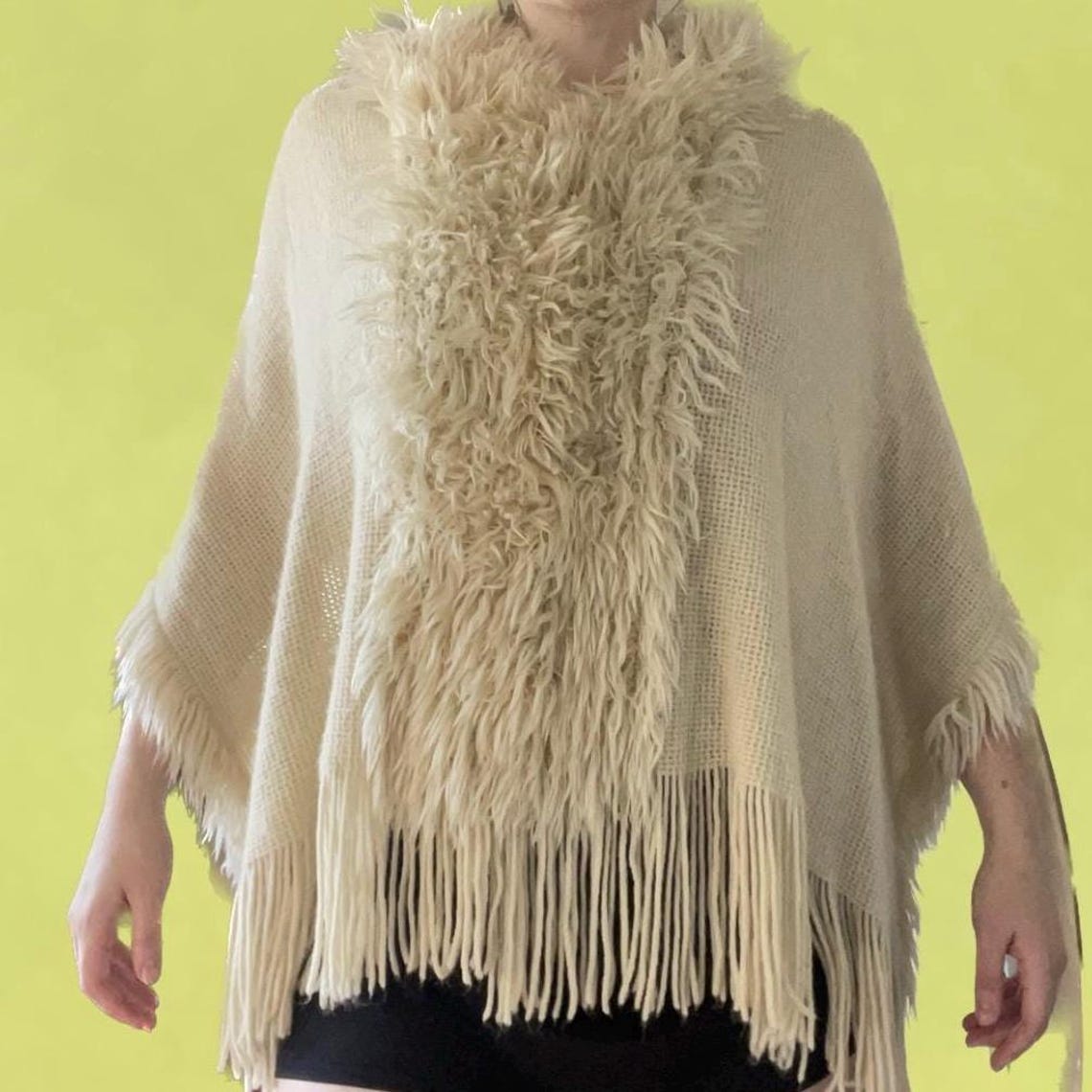 Vintage Y2K Cream Fuzzy Poncho Cozy Knit Layer for Fall & Winter - Etsy