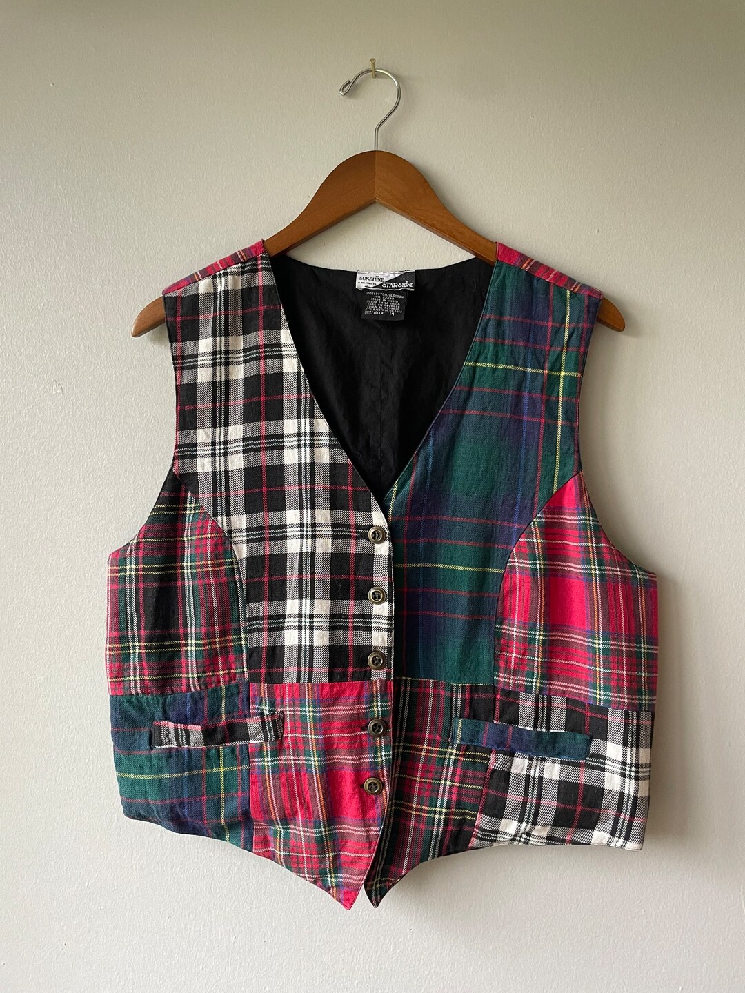 Vintage Multi Colored Patchwork Plaid Vest - Etsy
