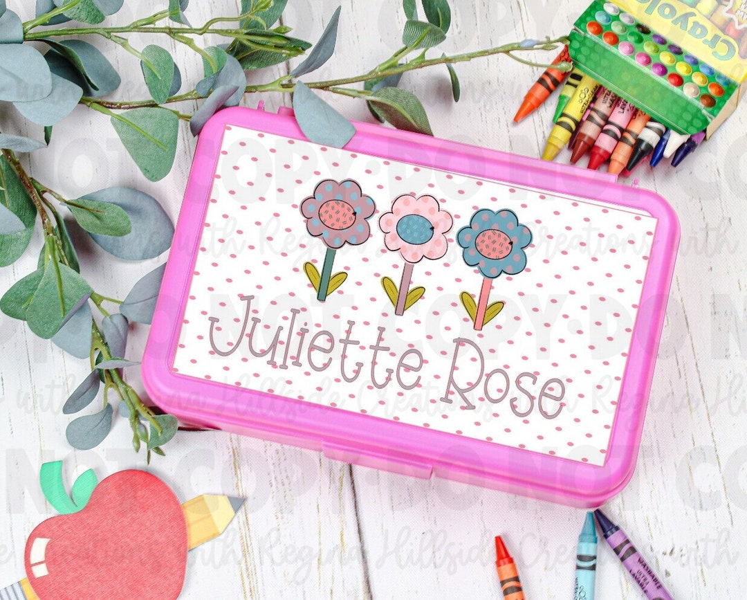 Personalized Pencil Box, Flowers, Pink Pencil Box, School Supplies ...