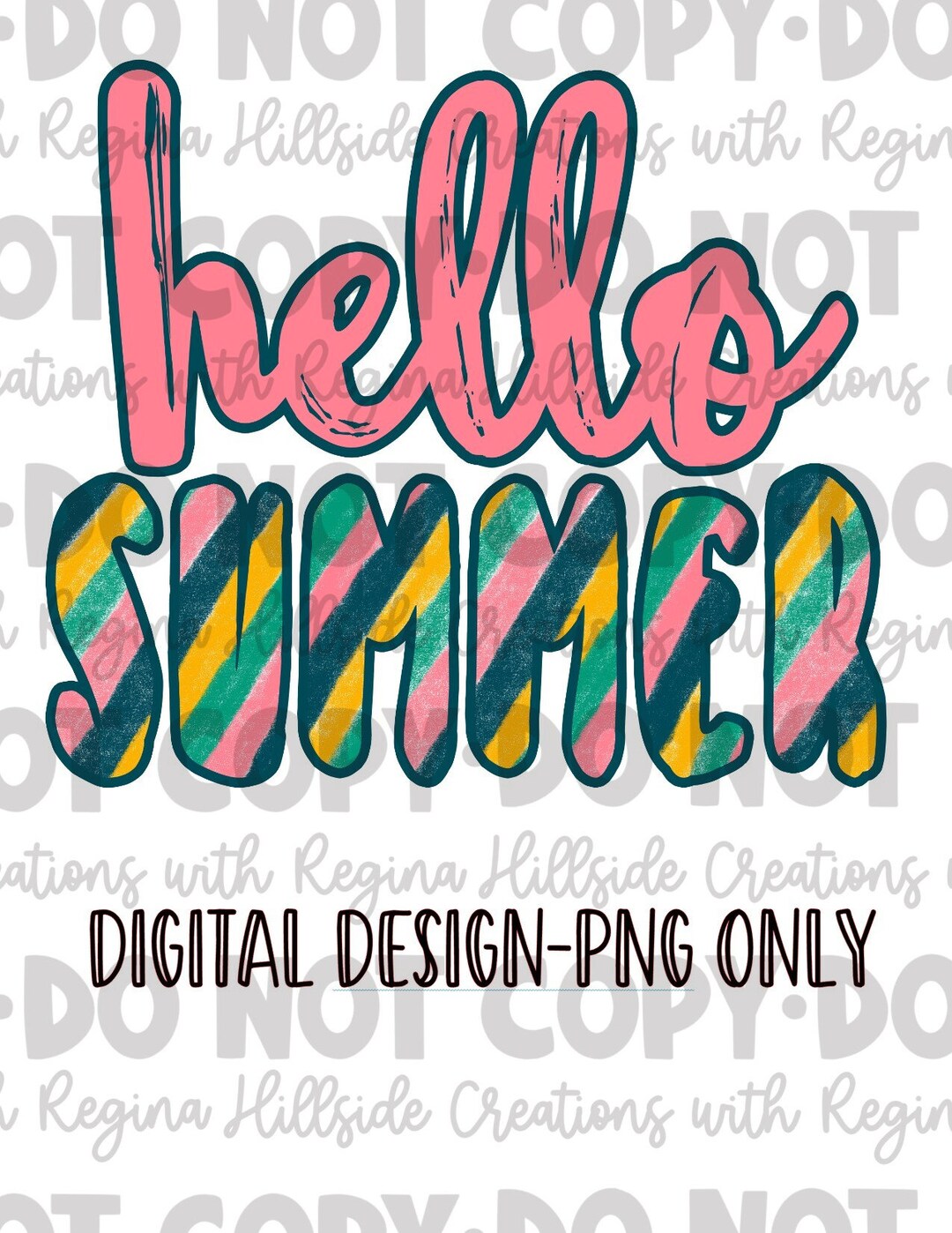 Hello Summer Pink Stripes Digital Download--png, Sublimation, Summer ...