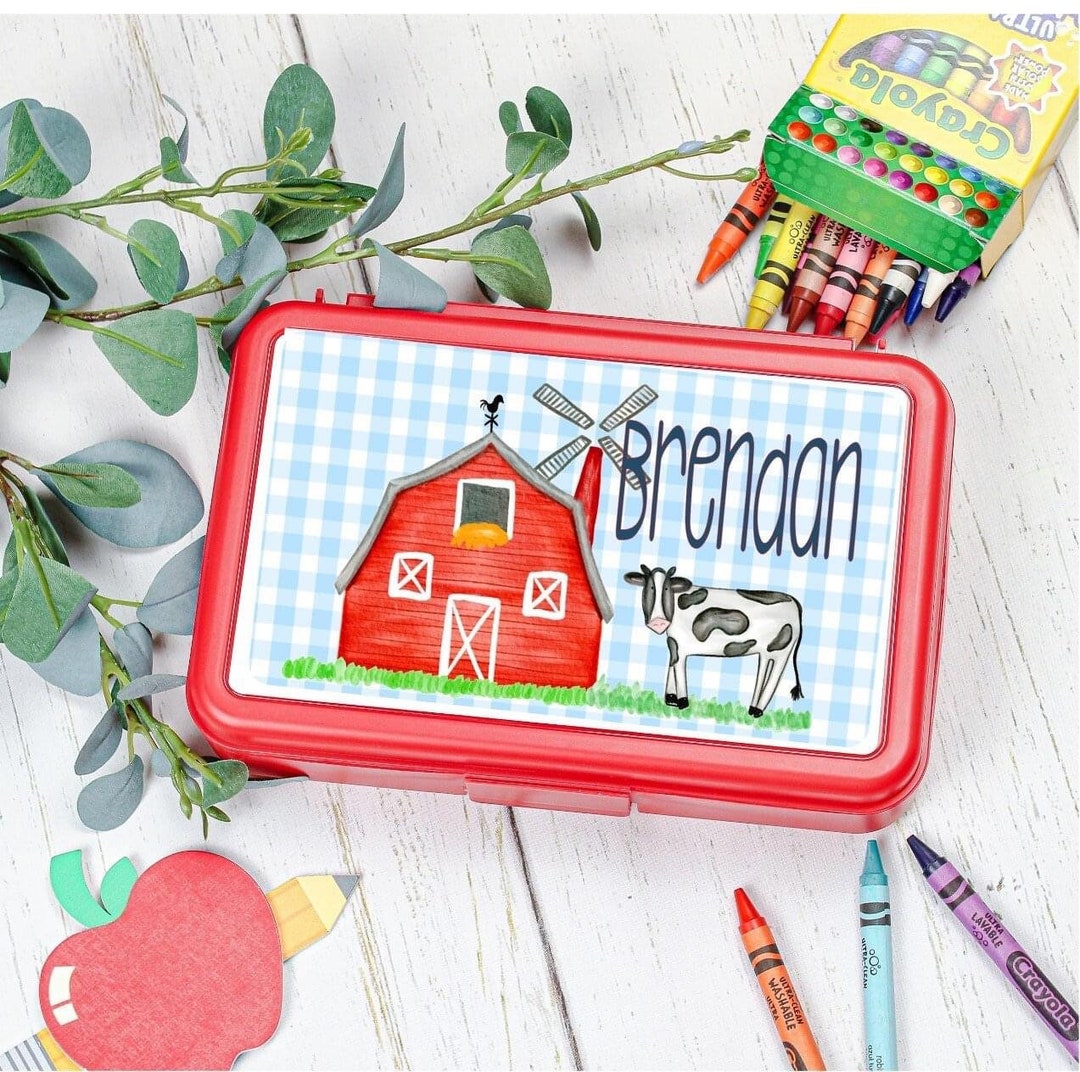 Personalized Pencil Box, Farm Scene, Red Pencil Box, School Supplies ...