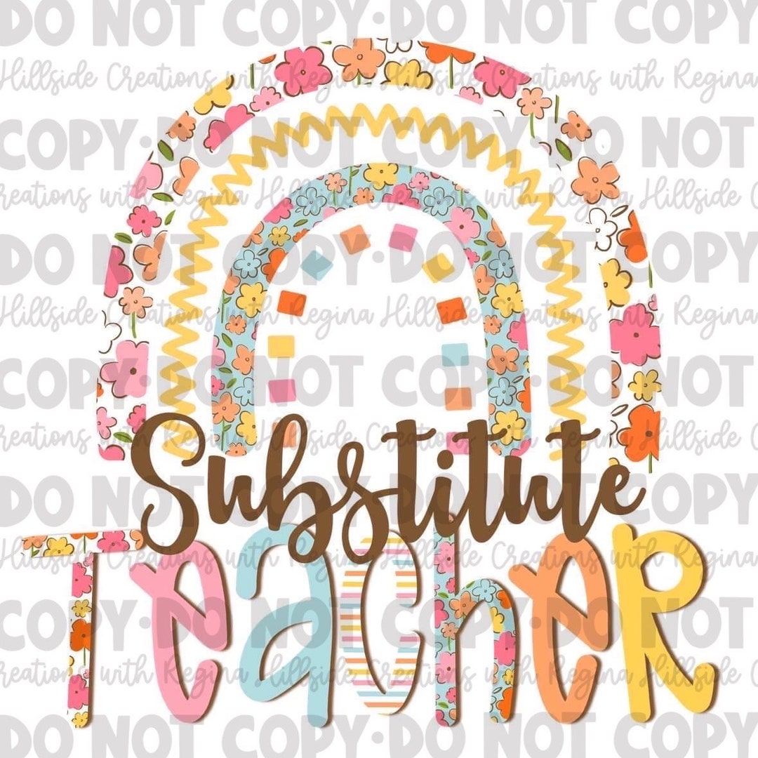 Substitute Teacher Boho Floral Rainbow Sublimation Transfer - Etsy