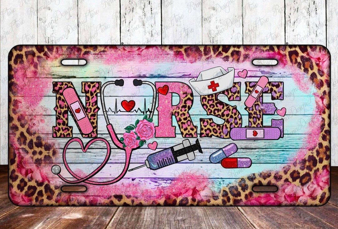 Nurse Leopard Print License Plate—car Accessories—license Plates - Etsy