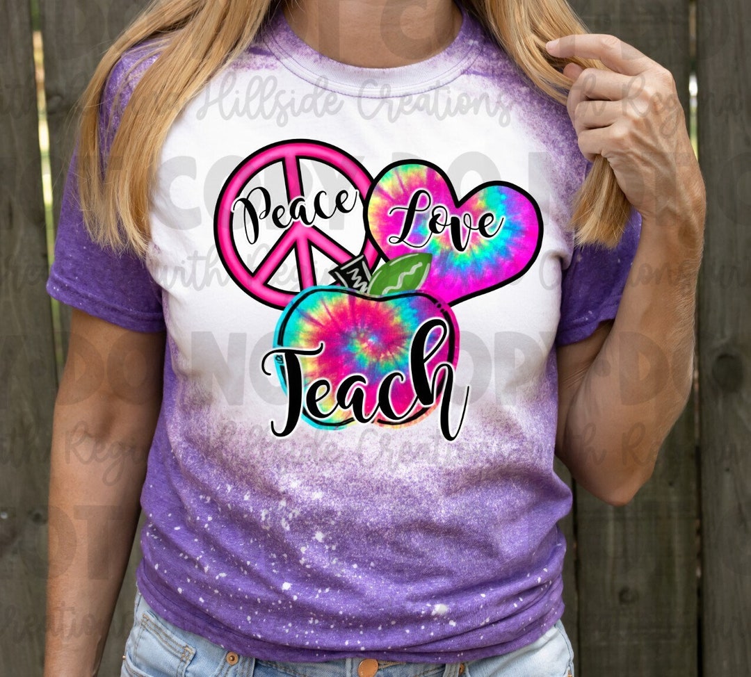 Blanqueado Tee-Peace Love Teach Tie Dye Teacher Tee Teacher - Etsy España