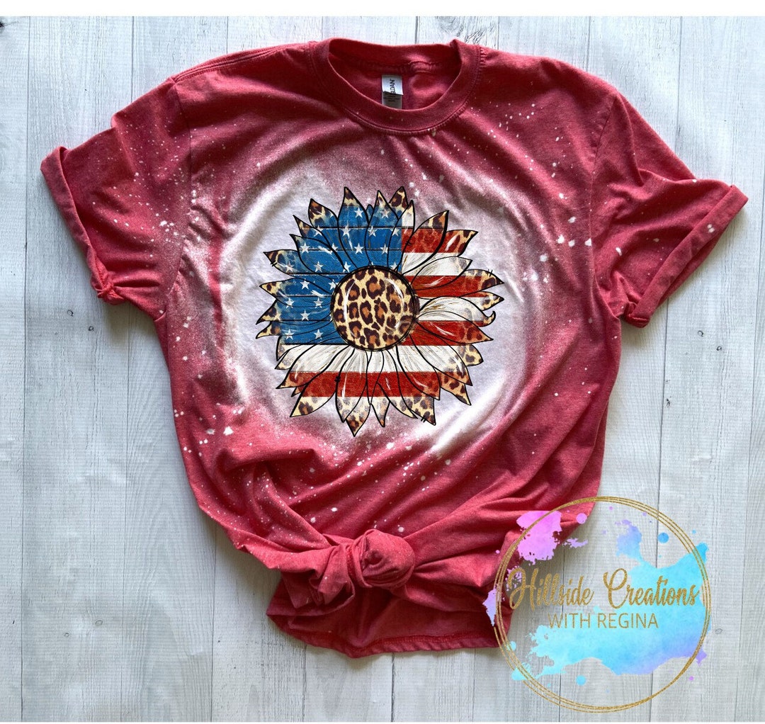 Bleached Tee-patriotic Sunflower, Heather Red - Etsy