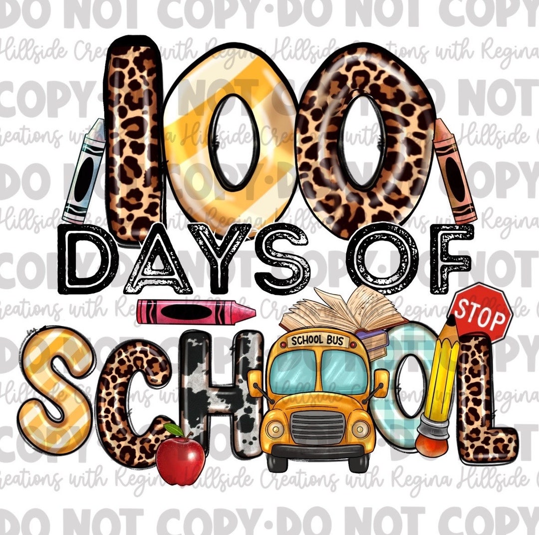 100 Days of School Leopard Print School Bus Sublimation Transfer - Etsy
