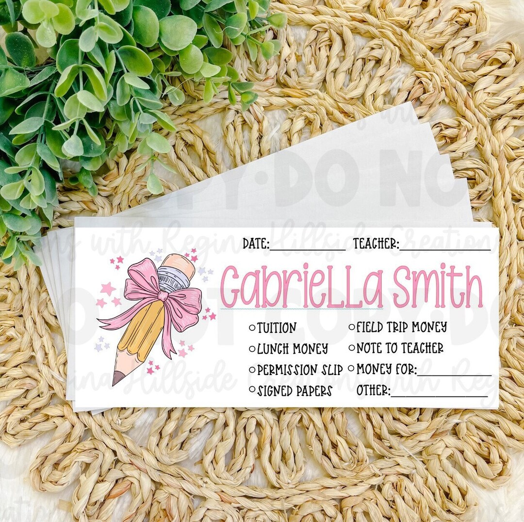 Personalized School Money Envelope, Lunch Money, School Supplies ...