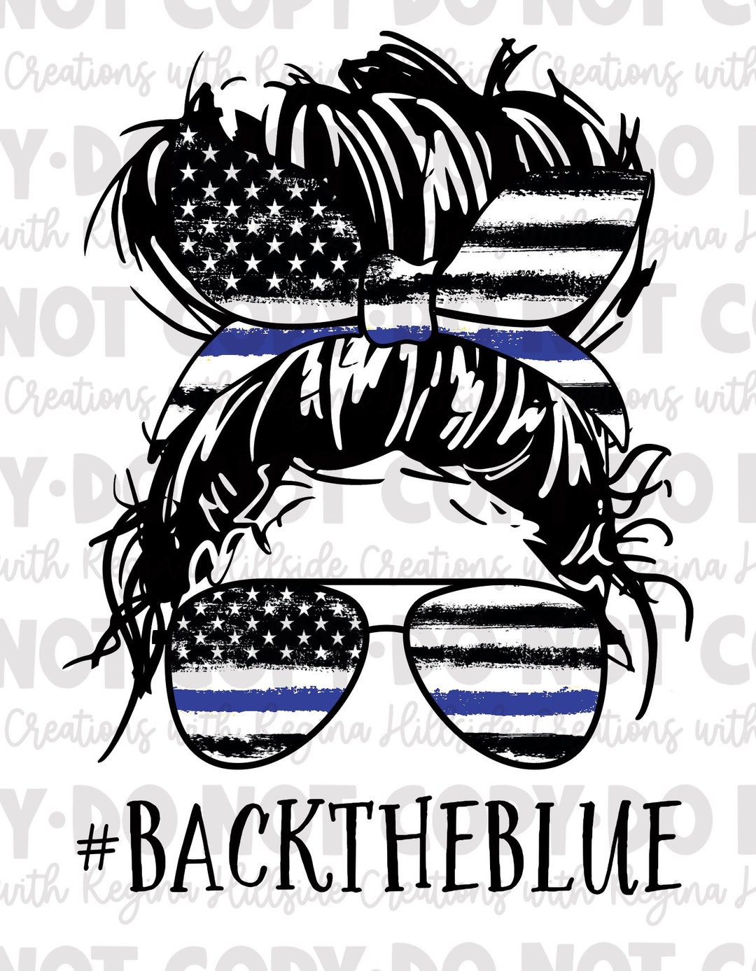 Back the Blue Messy Bun Sublimation Transfer - Etsy