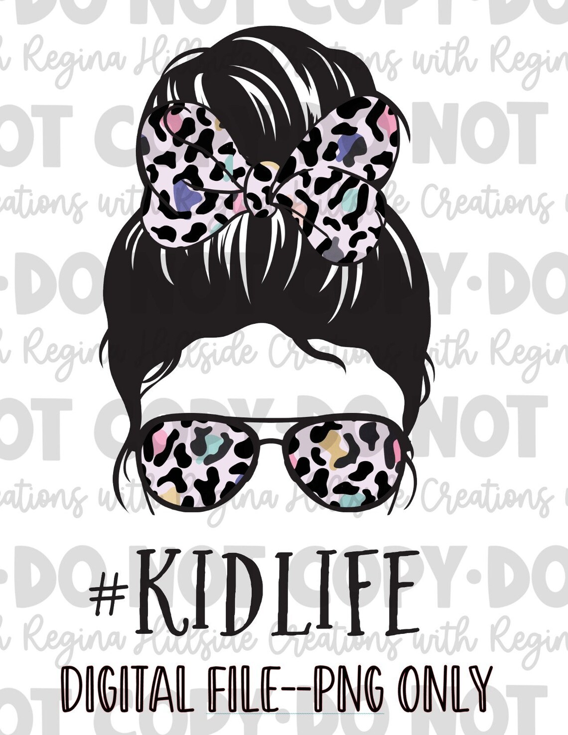 Rainbow Cheetah Kid Life Messy Bun Digital Download--png, Kid Design ...