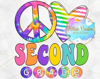 Peace Love Second Grade PNG, Back to School, Elementary, Digital ...