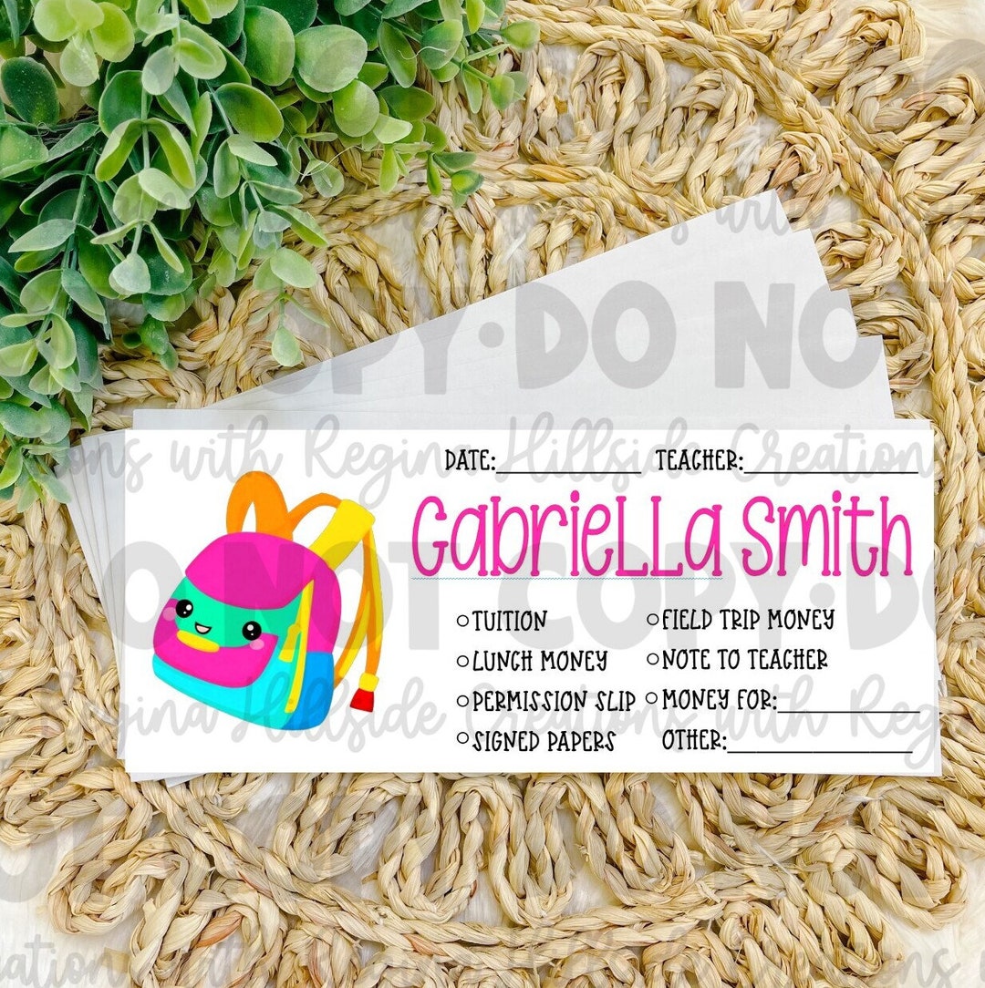 Personalized School Money Envelope, Lunch Money, School Supplies ...